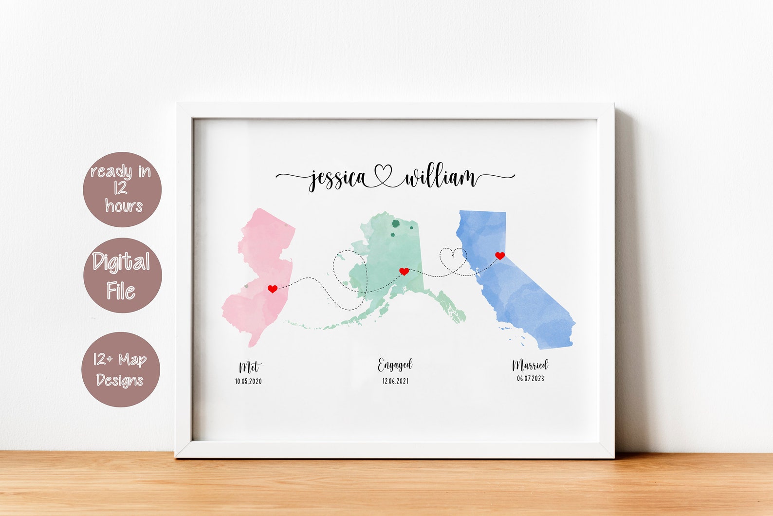 Personalized Map Print -three Countries or States - Custom Map Art ...
