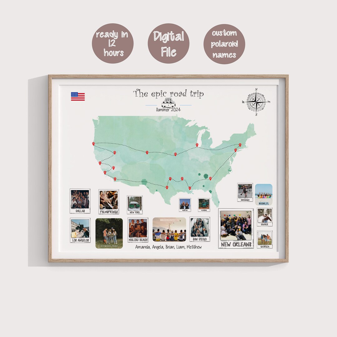 Personalized Travel Map-usa Travel Map With Pictures-custom Travel Map ...