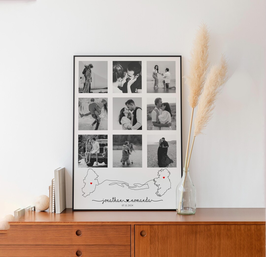 Couple Map Pawchy Promise Art, Custom Two Location Line Drawing, Long ...