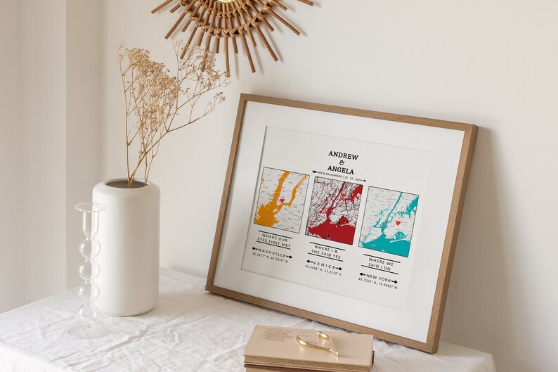 Met, Engaged, Married / Map Print / Anniversary Print / Personalised ...