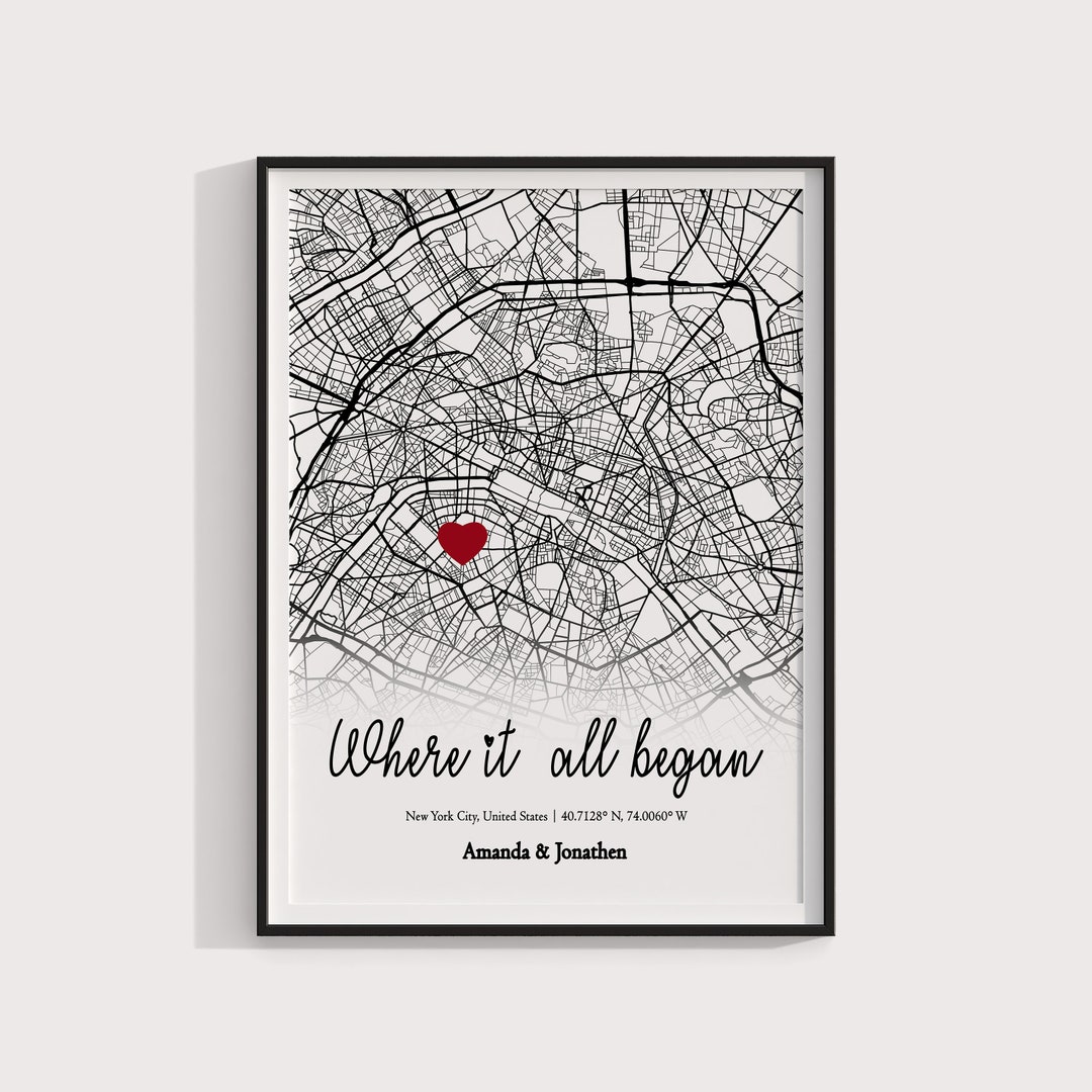 Where We Met Map /where It All Began /couple Map/ Gift for Her/ Gift ...