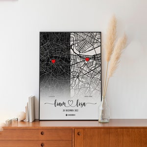 Personalised Map Print, Custom Couples Gift, Customised Travel Wall Art ...