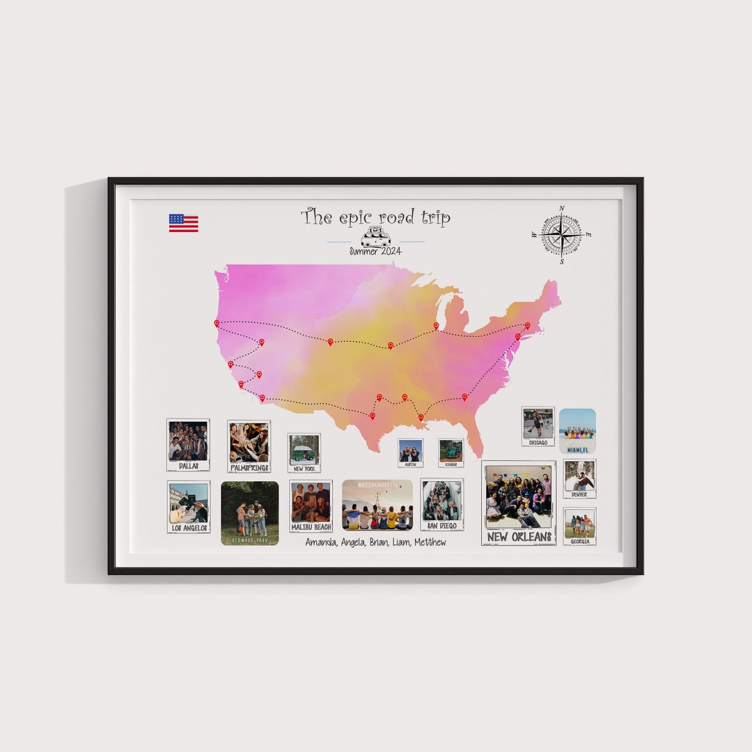 Personalized Road Trip, Custom Map Artwork, Couple Travel Print ...