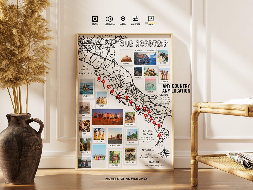 Custom Trip Route Map Poster – Minimalist Personalized Map of Your ...