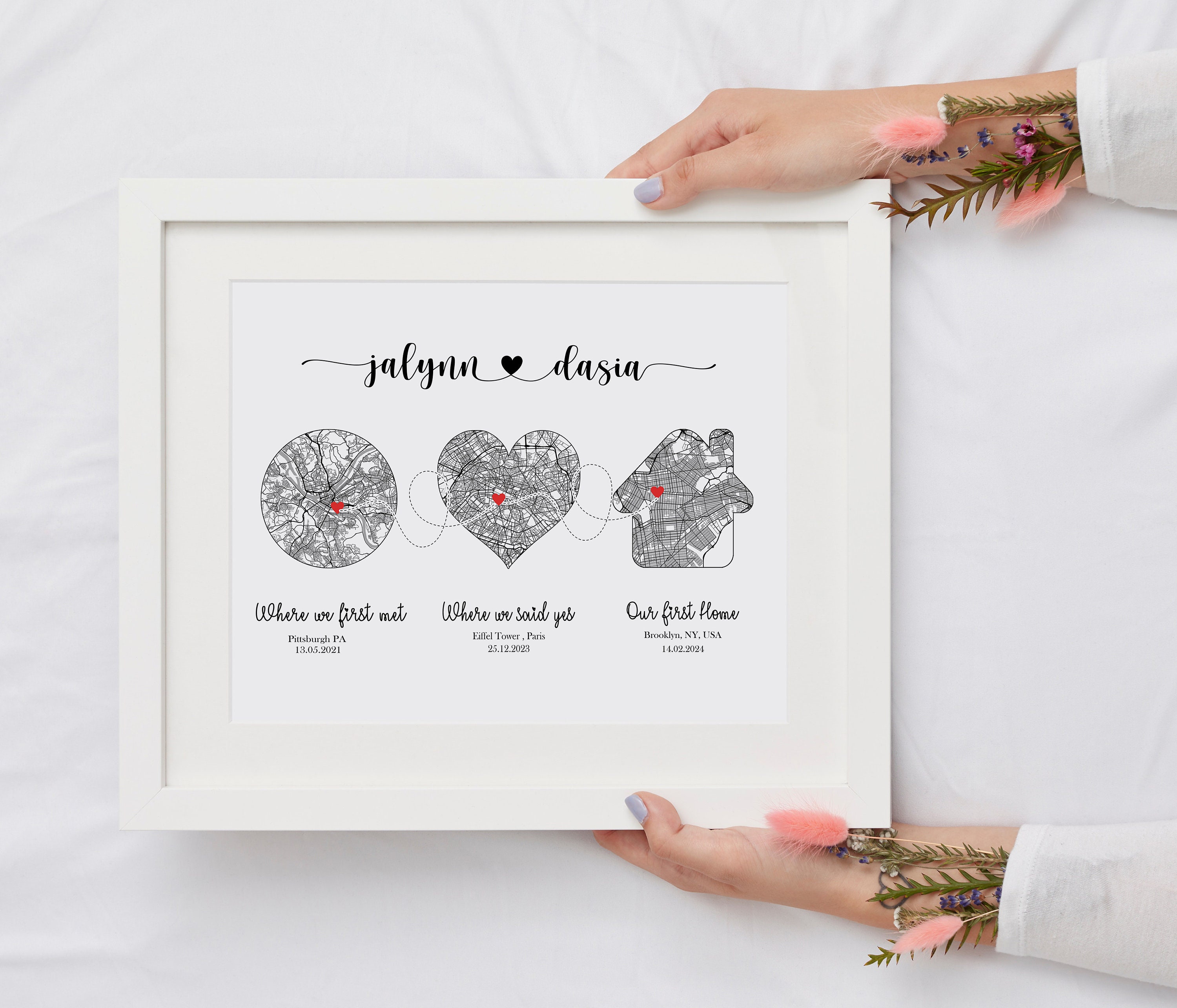 Personalised Map Photo Wedding Gift, Met Engaged Married, Map Print ...