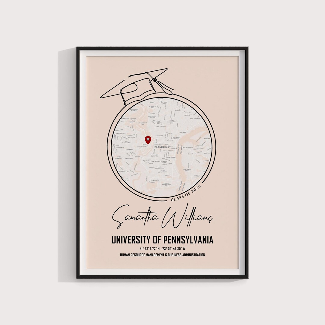 Graduation Map Gift, College Location Memory, Personalized School Map ...