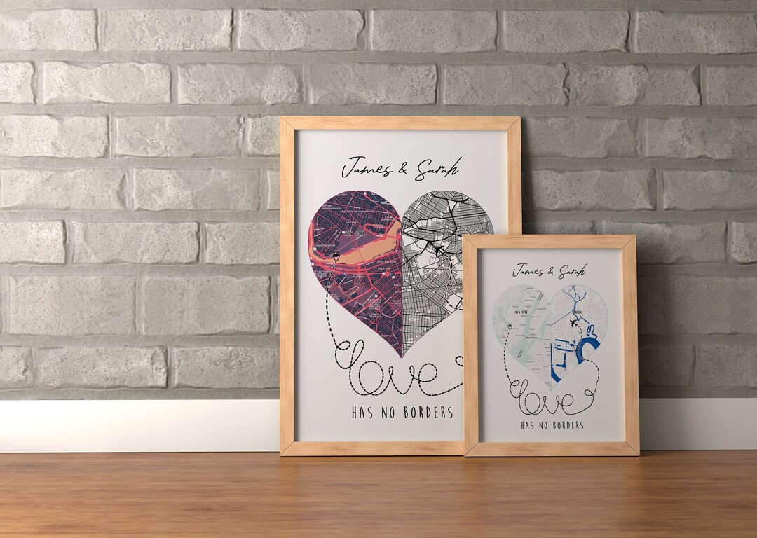 Custom 2-state Heart Map Print: Long Distance Gift (digital File) - Etsy
