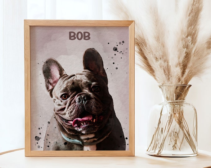 Custom Pet Portrait, Personalised Dog Illustration, Dog Cat Wall Art ...