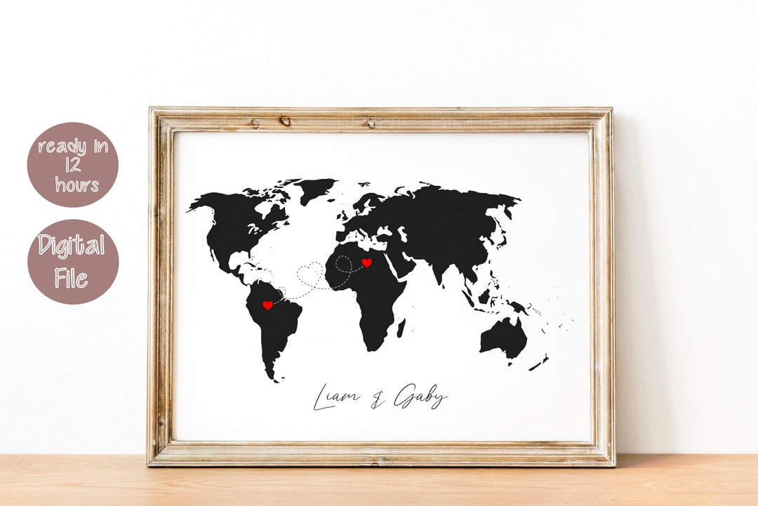 Personalized International Love Map Print: Long Distance Gift (digital ...