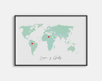 International Love Map Art Long Distance Relationship Gift - Etsy