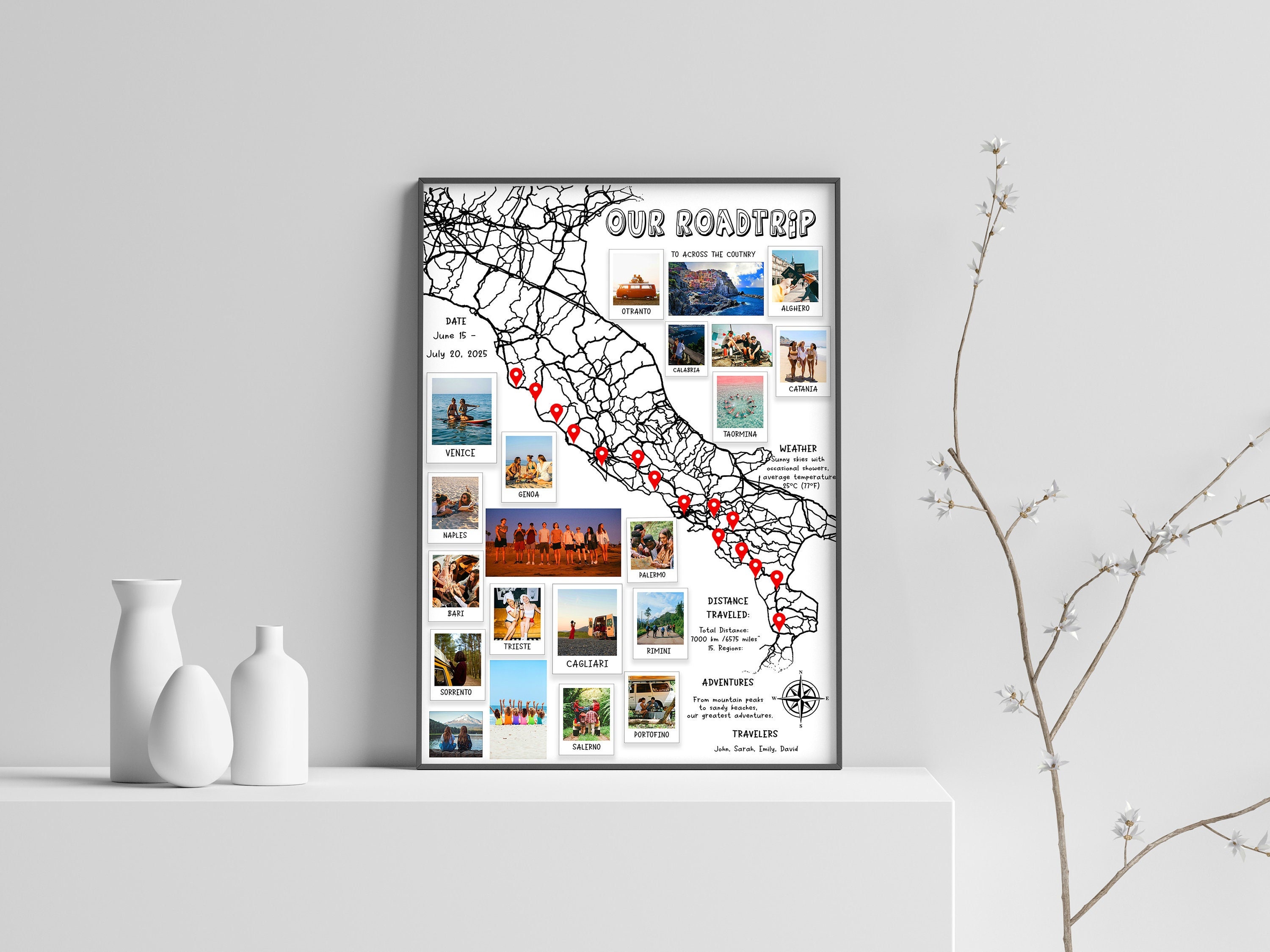 Custom Trip Route Map Poster – Minimalist Personalized Map of Your ...