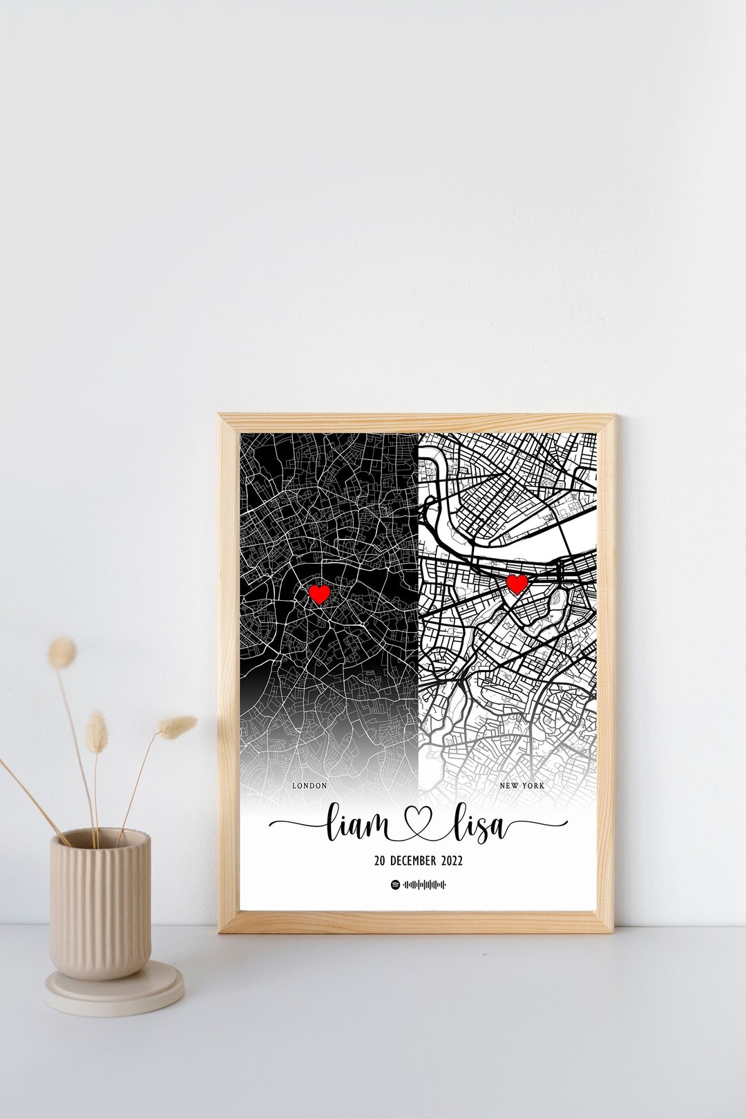 Personalised Map Print, Custom Couples Gift, Customised Travel Wall Art ...