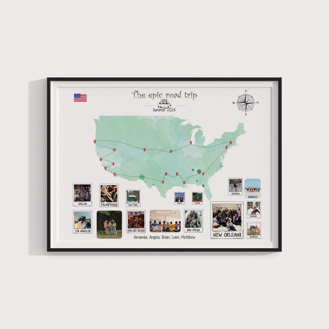 Personalized USA Travel Map With Pictures & Custom Design - Road Trip ...