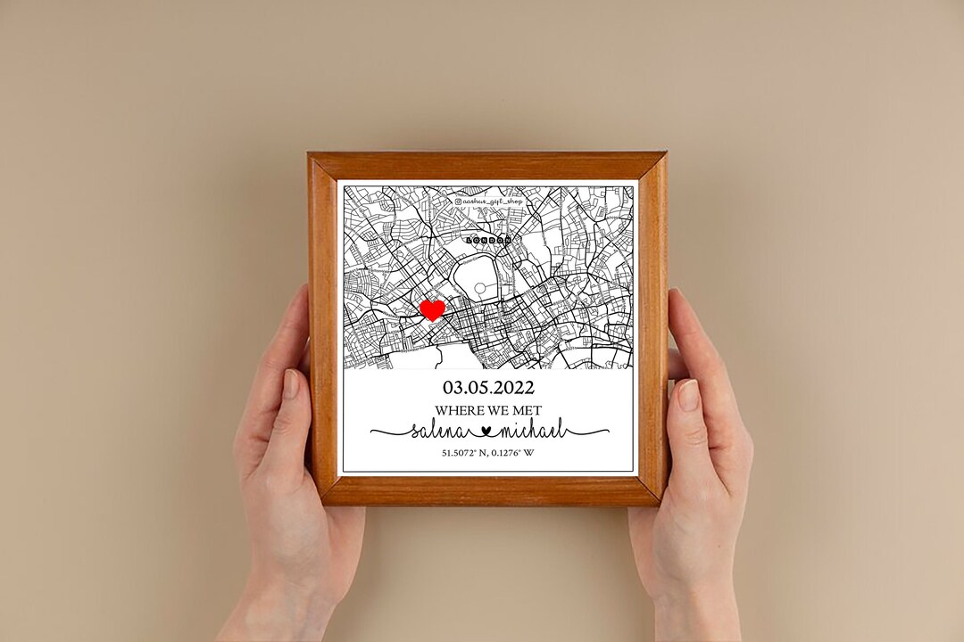 Where We Met Map /Where it all began /Couple Map/ Gift for her/ Gift ...