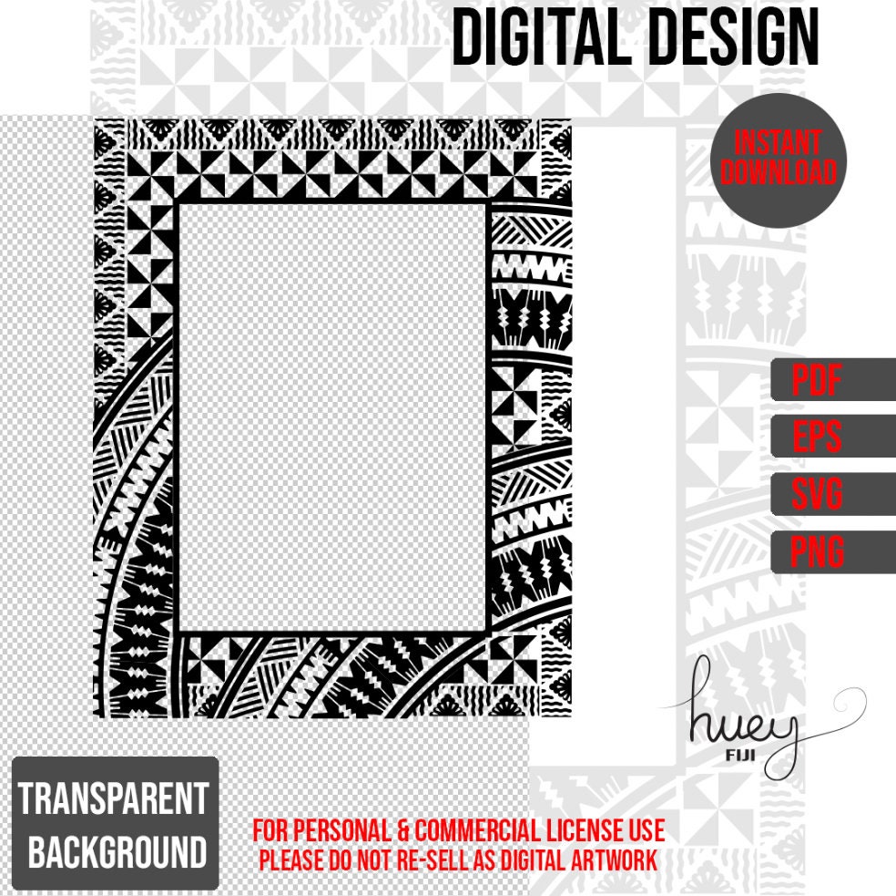 Fiji Masi Kesakesa Polynesian Tapa Frame SVG Vector Digital - Etsy