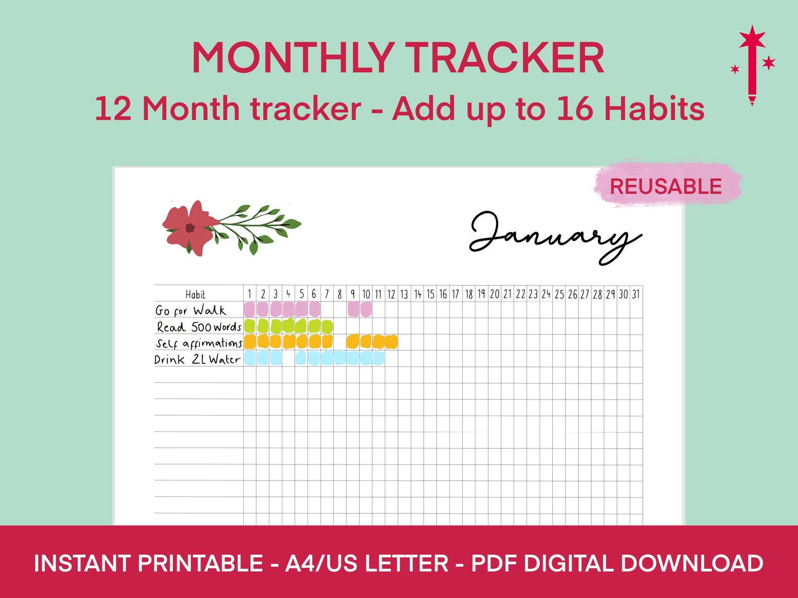 Monthly HABIT Tracker | Digital Download- A4 & U.S LETTER Pdf - Etsy