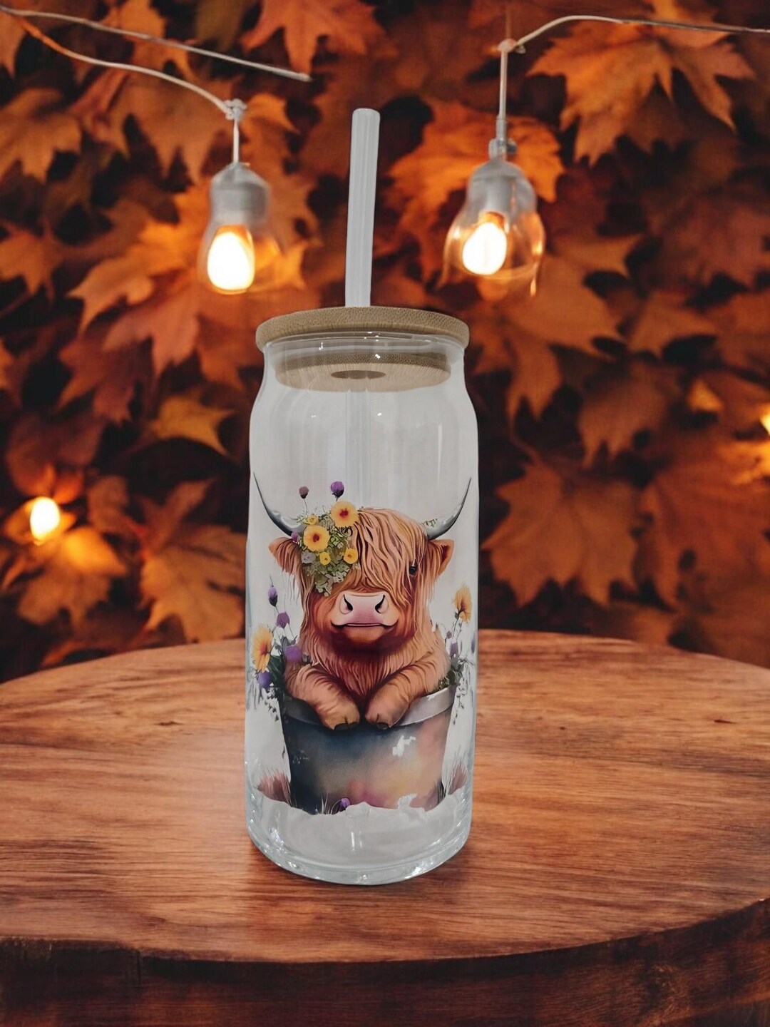 Highland Cow Glass Cup, 20 Oz, Cow Sitting in a Bucket Design - Etsy