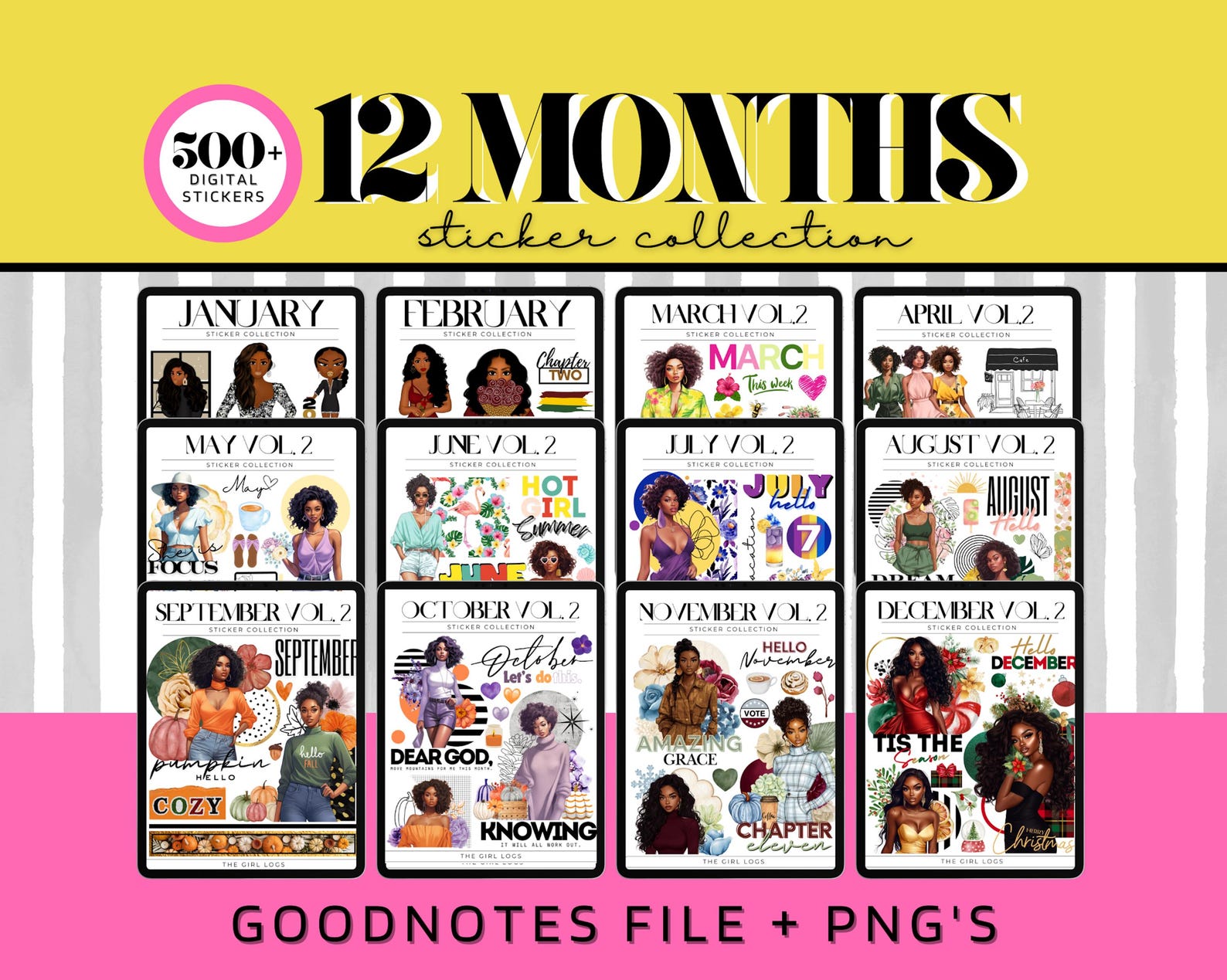 12 Months Digital Stickers, Seasonal Stickers, Year-round Stickers ...