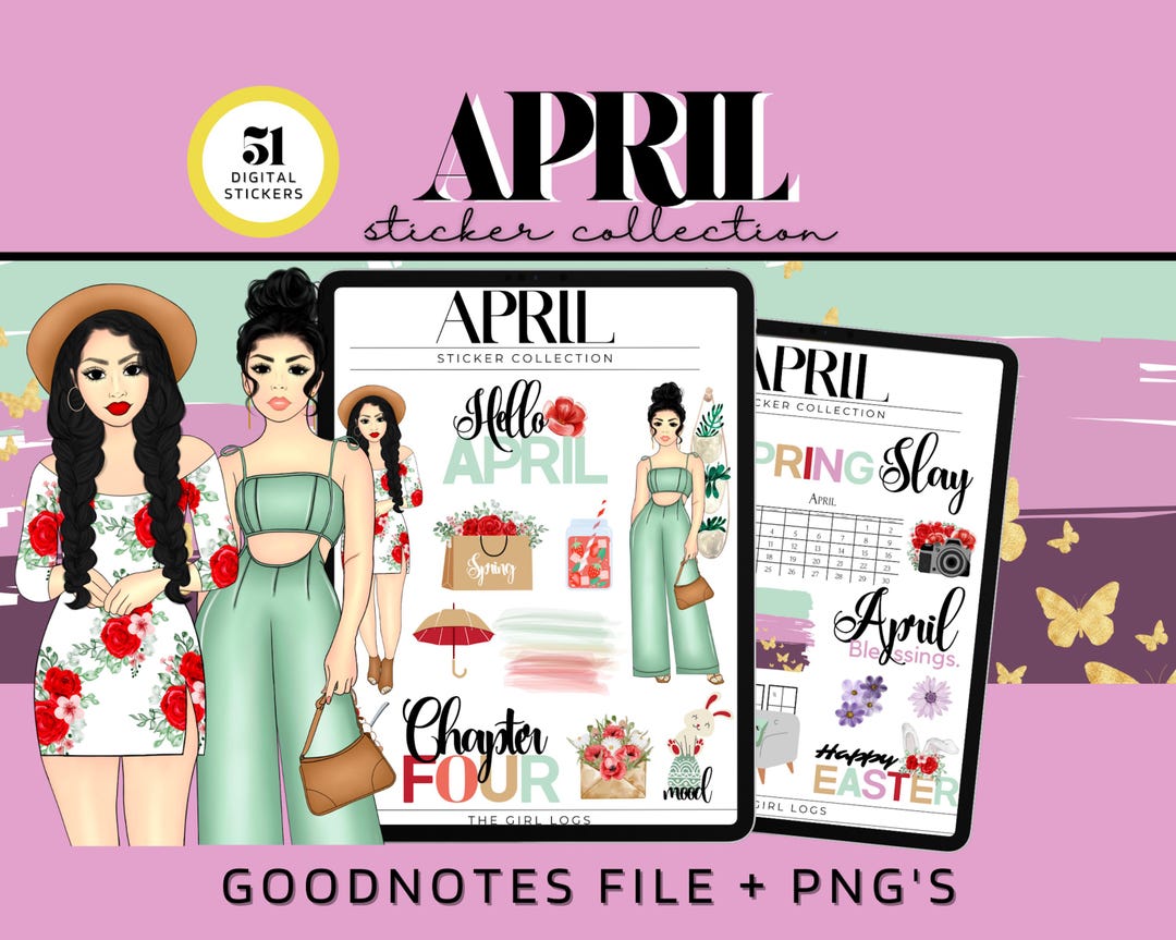 2023 April Spring Digital Stickers for Goodnotes, April Stickers, Pre ...