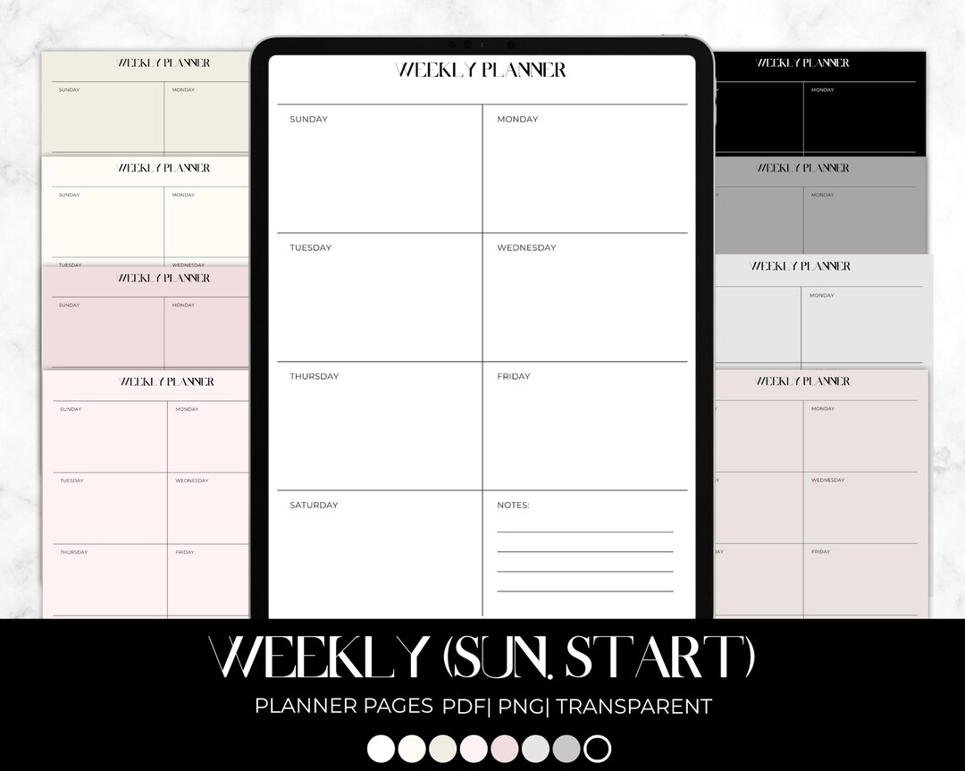 Sunday Start Weekly Planner Template, Minimalist Design (digital ...