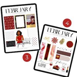 February Valentine Digital Stickers, Goodnotes Pre-cropped Digital ...
