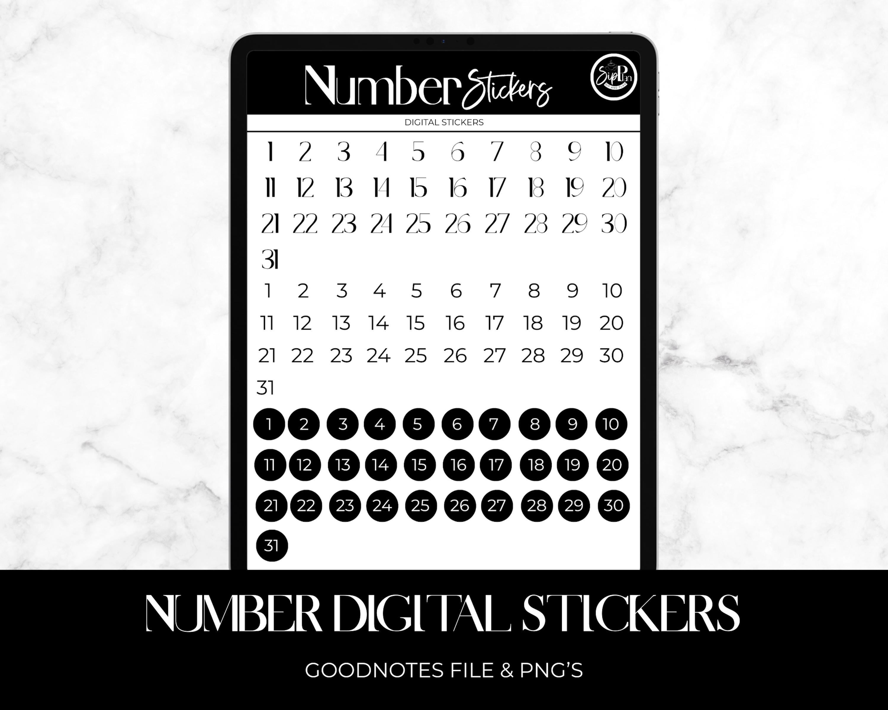 Black Number Digital Stickers, Planner Dates (goodnotes File) - Etsy