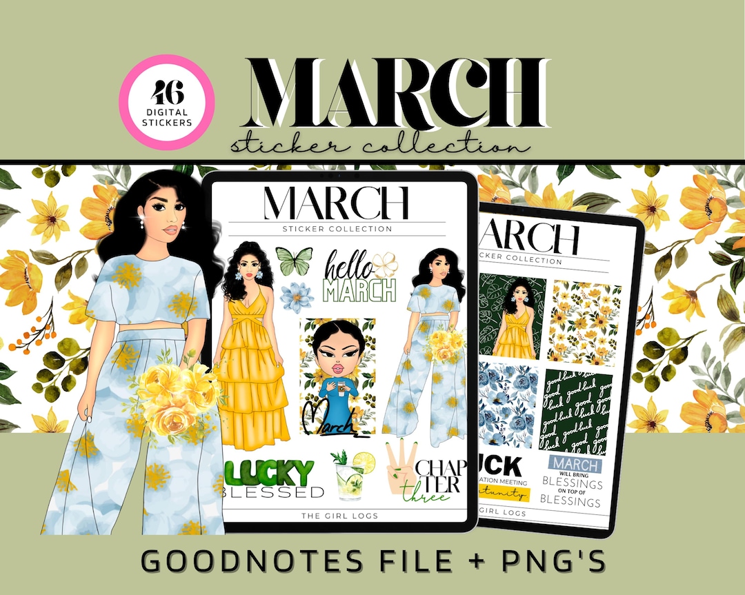 2023 March Digital Stickers for Goodnotes, March Goodnotes Monthly ...