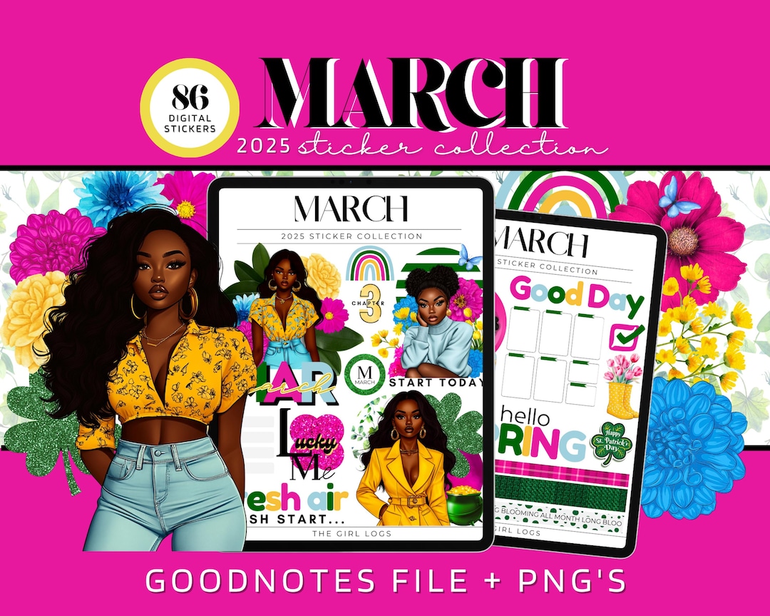 March 2025 Digital Stickers for Goodnotes, March Goodnotes Monthly ...