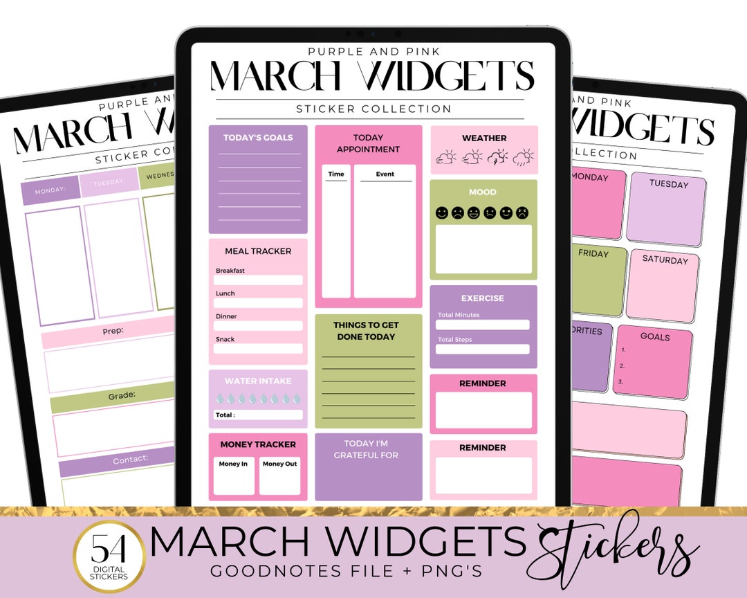 Stickers numériques Widget pré-recadrés mars 2024, couleurs Widget rose ...