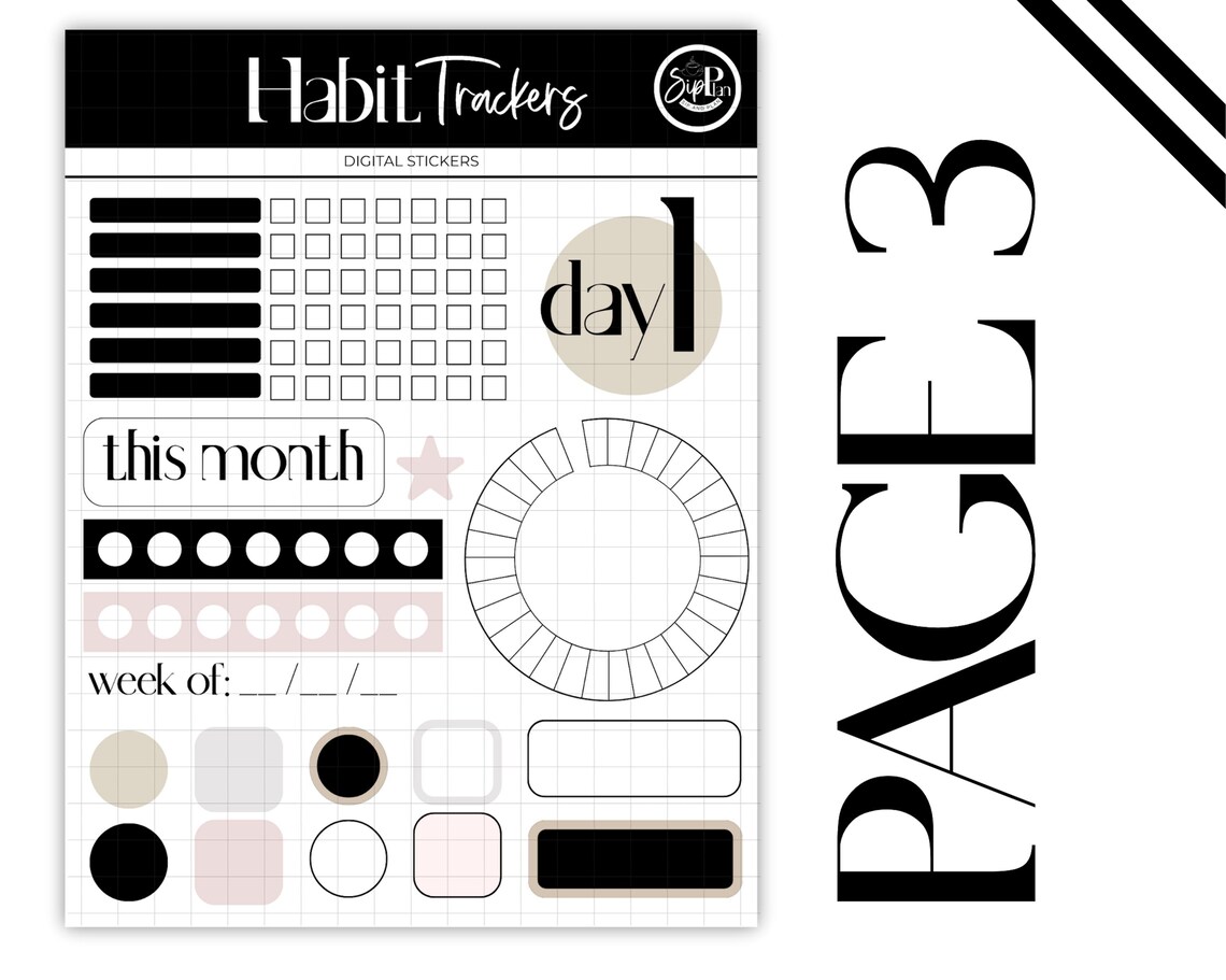 Habit Tracker Digital Stickers, Goodnotes Planner (PNG) - Etsy