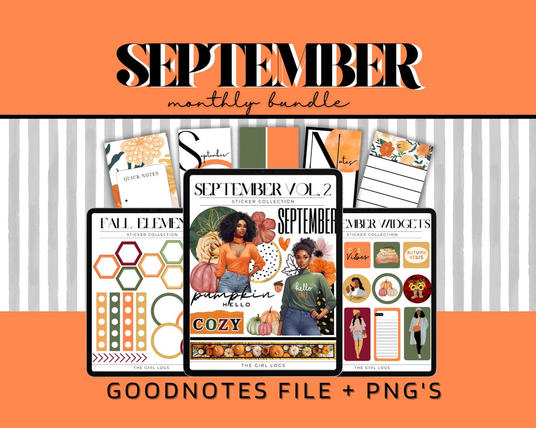 September 2024 Digital Bundle, Goodnotes Pre-cropped Stickers ...