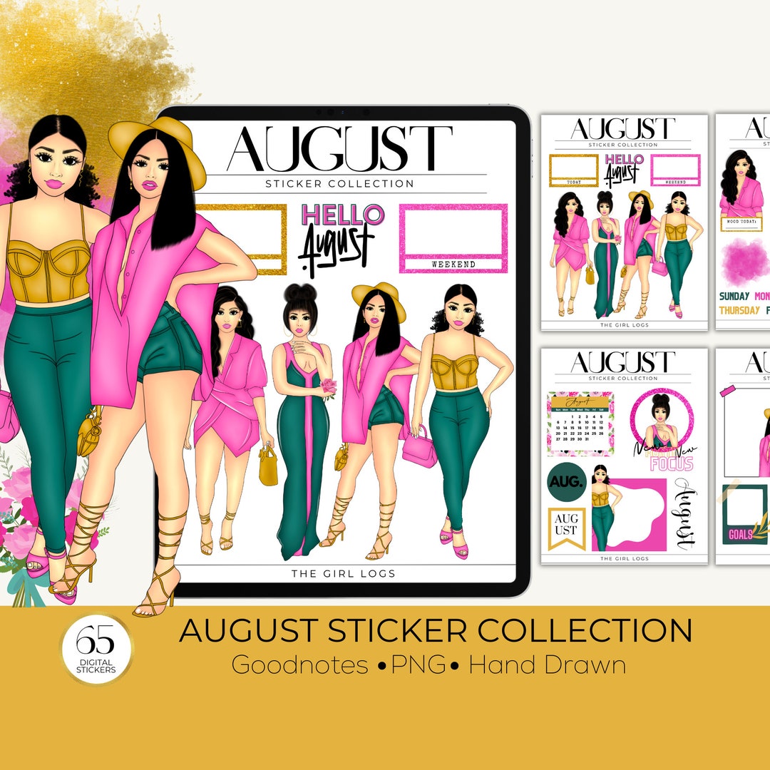 2023 August Digital Stickers for Goodnotes, August Goodnotes Monthly ...
