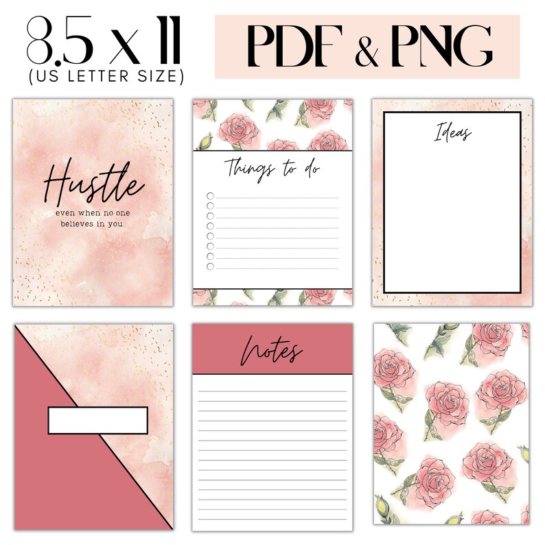 Pink Rose Templates Digital Templates Note Taking Digital - Etsy