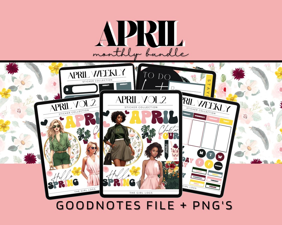 April and Weekly Digital Planner Bundle Stickers, Spring Stickers ...
