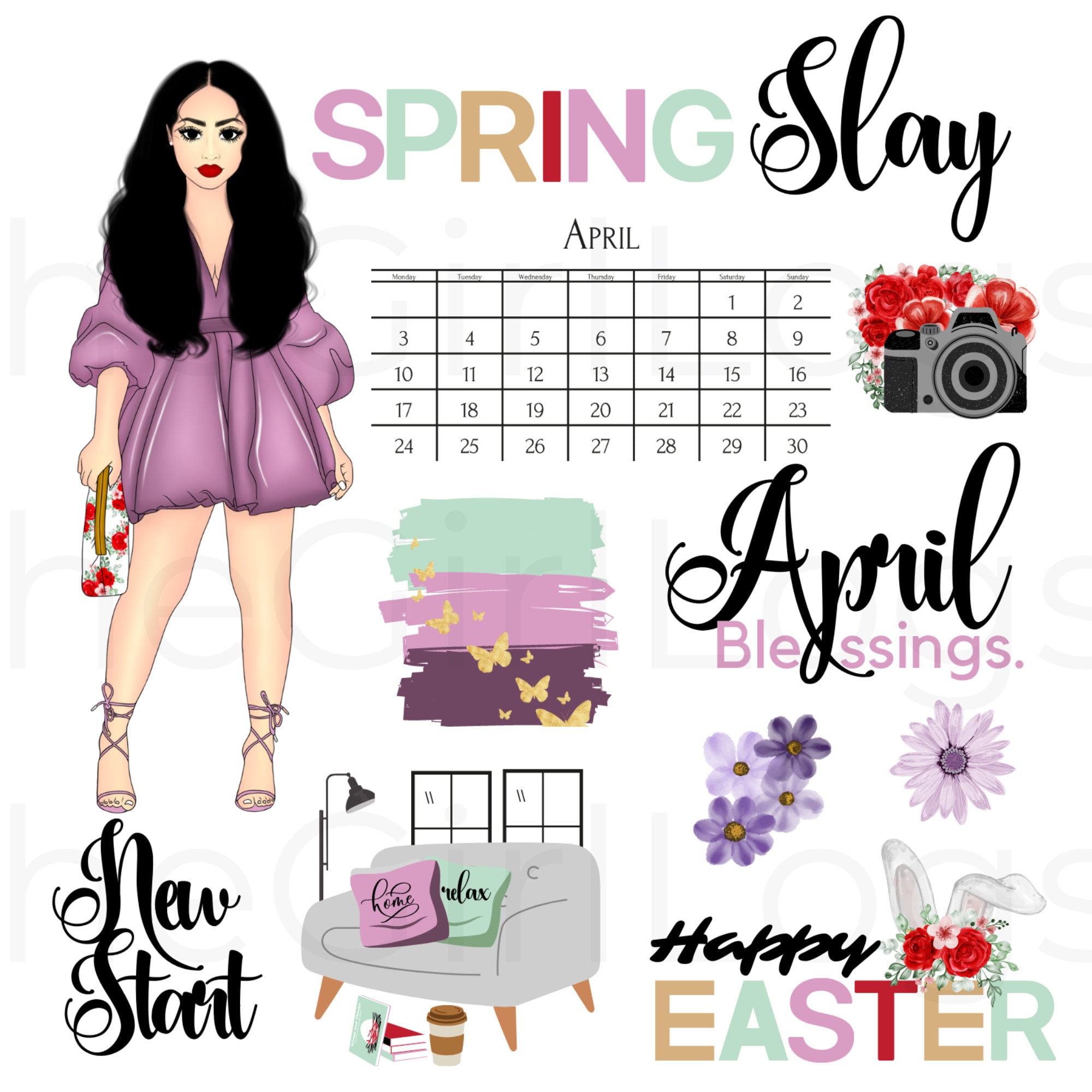 2023 April Spring Digital Stickers for Goodnotes, April Stickers, Pre ...
