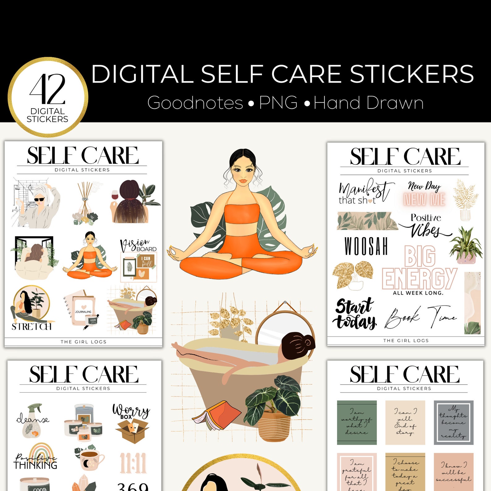 Manifest Goodnotes Stickers Self Care Stickers Digital - Etsy