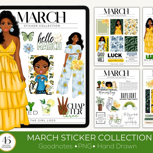 March 2023 Digital Stickers for Goodnotes March Goodnotes - Etsy