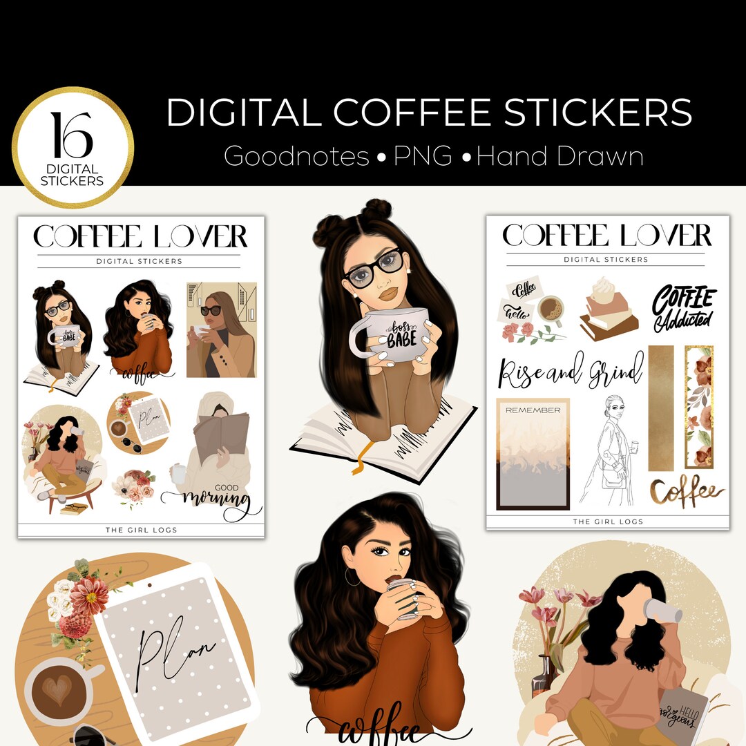 Coffee Girl, Goodnotes Stickers, Coffee Stickers, Coffee Goodnotes ...