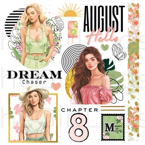 2024 August Digital Stickers for Goodnotes, Goodnotes Monthly August ...