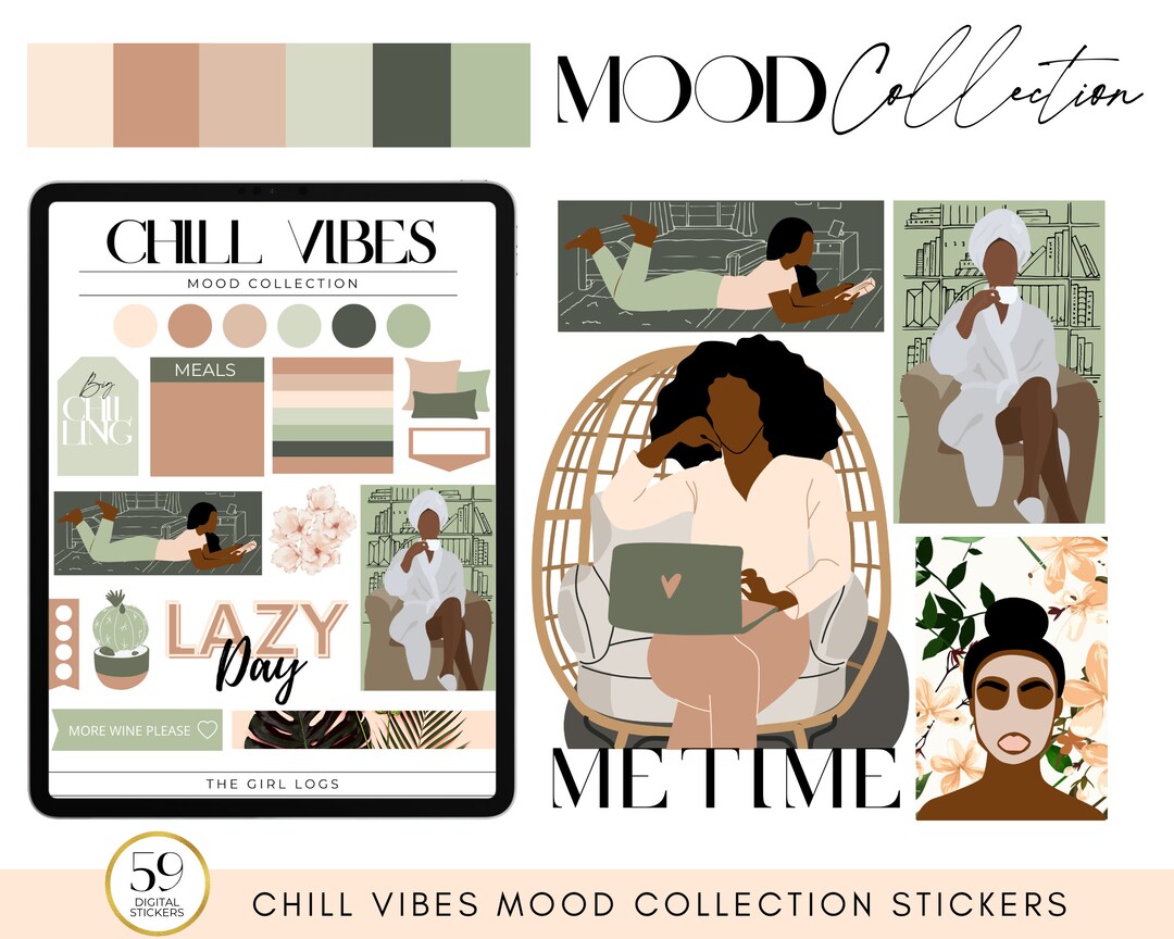 Chill Vibes Digital Stickers, Chill Mode Stickers, Goodnotes Digital ...