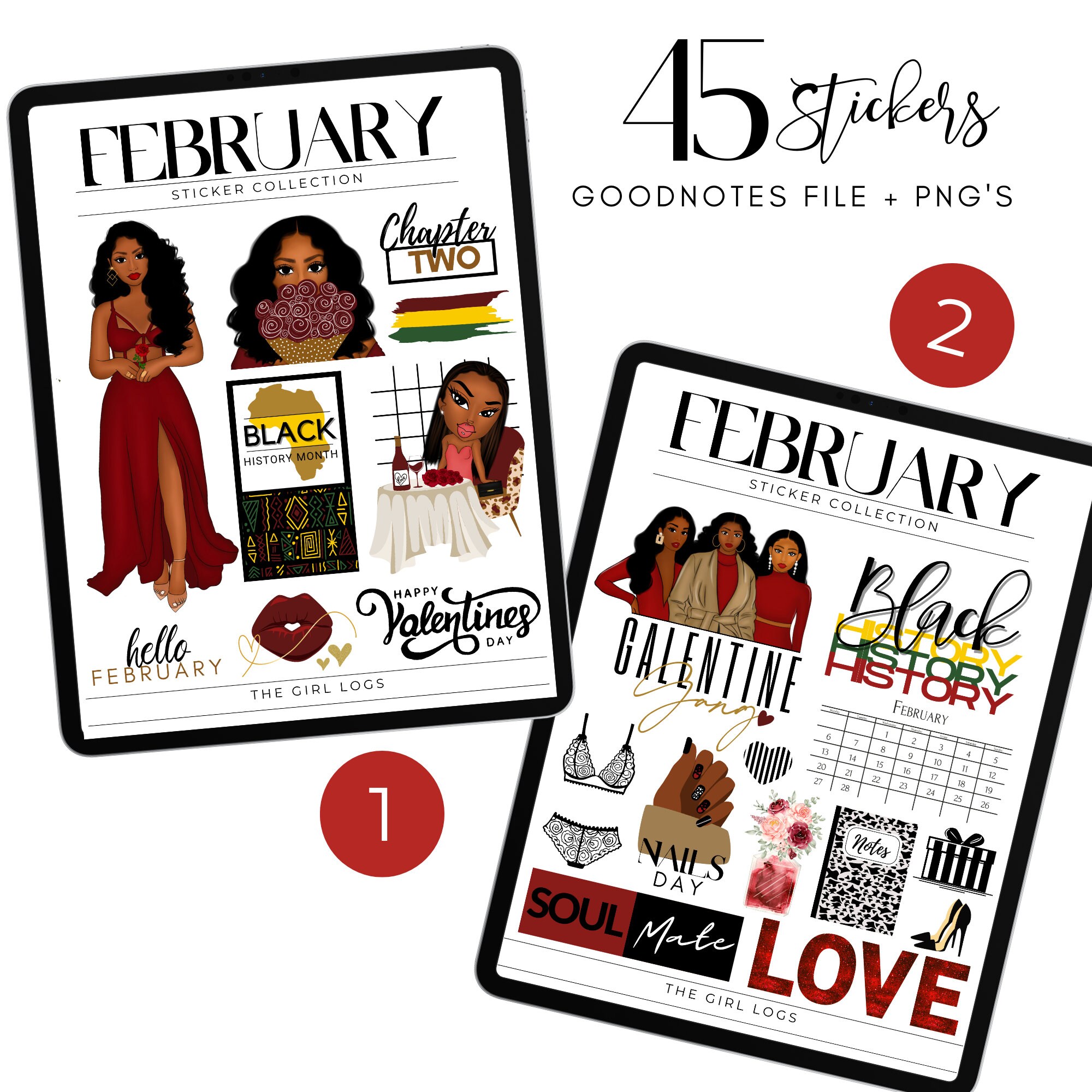 February Valentine Digital Stickers, Goodnotes Pre-cropped Digital ...