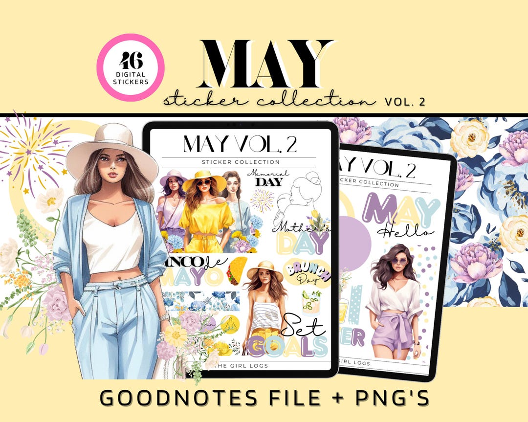 May Digital Stickers for Goodnotes, May Goodnotes Monthly Stickers, May ...