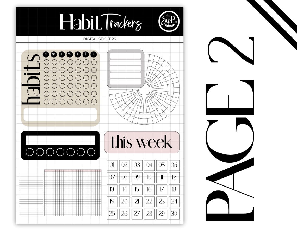Habit Tracker Digital Stickers, Goodnotes Planner (PNG) - Etsy