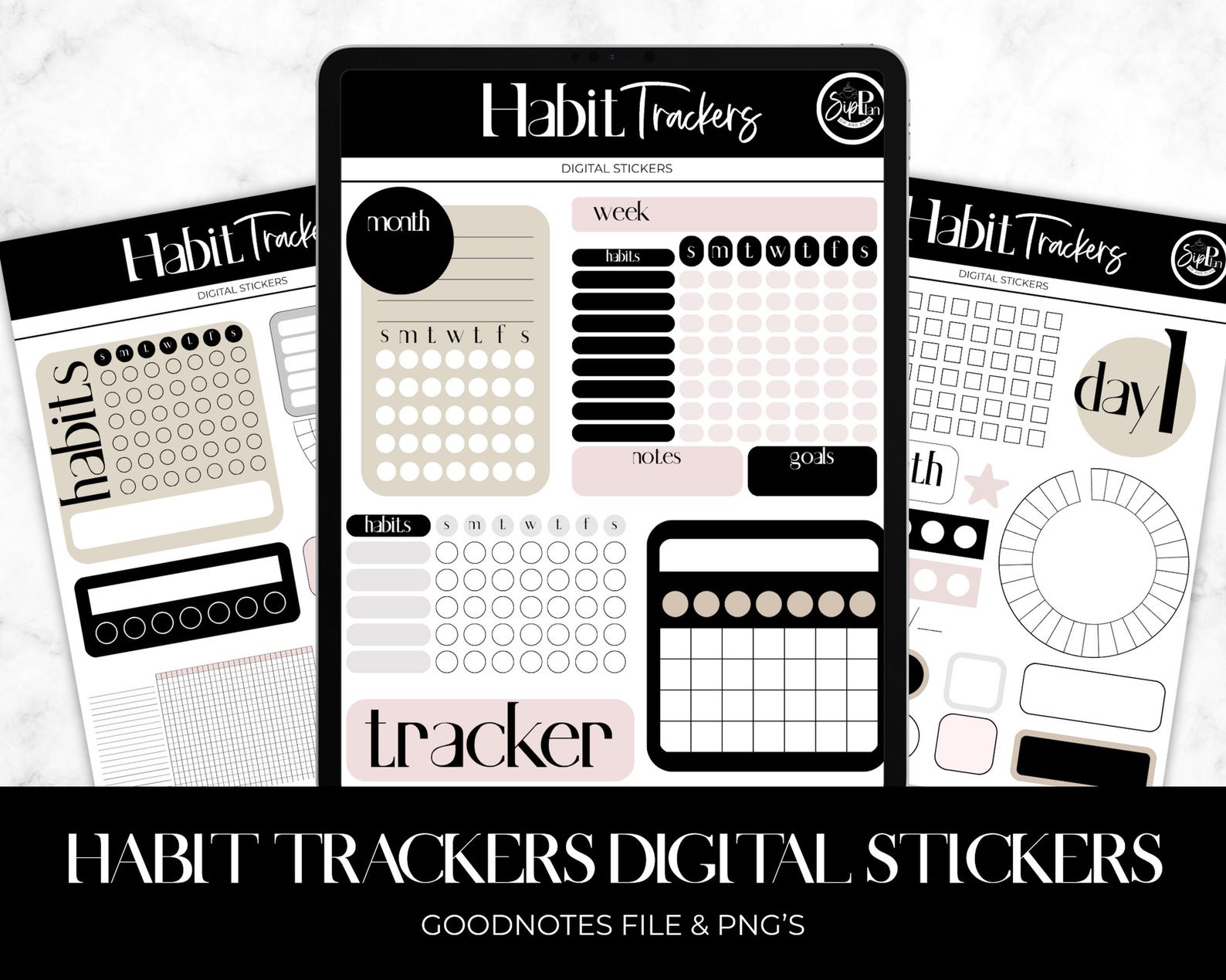 Habit Tracker Digital Stickers, Goodnotes Planner (PNG) - Etsy