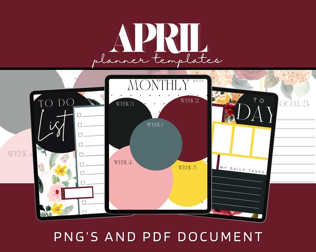 April Digital Planner Templates, Spring Time Planner Templates, Pink ...