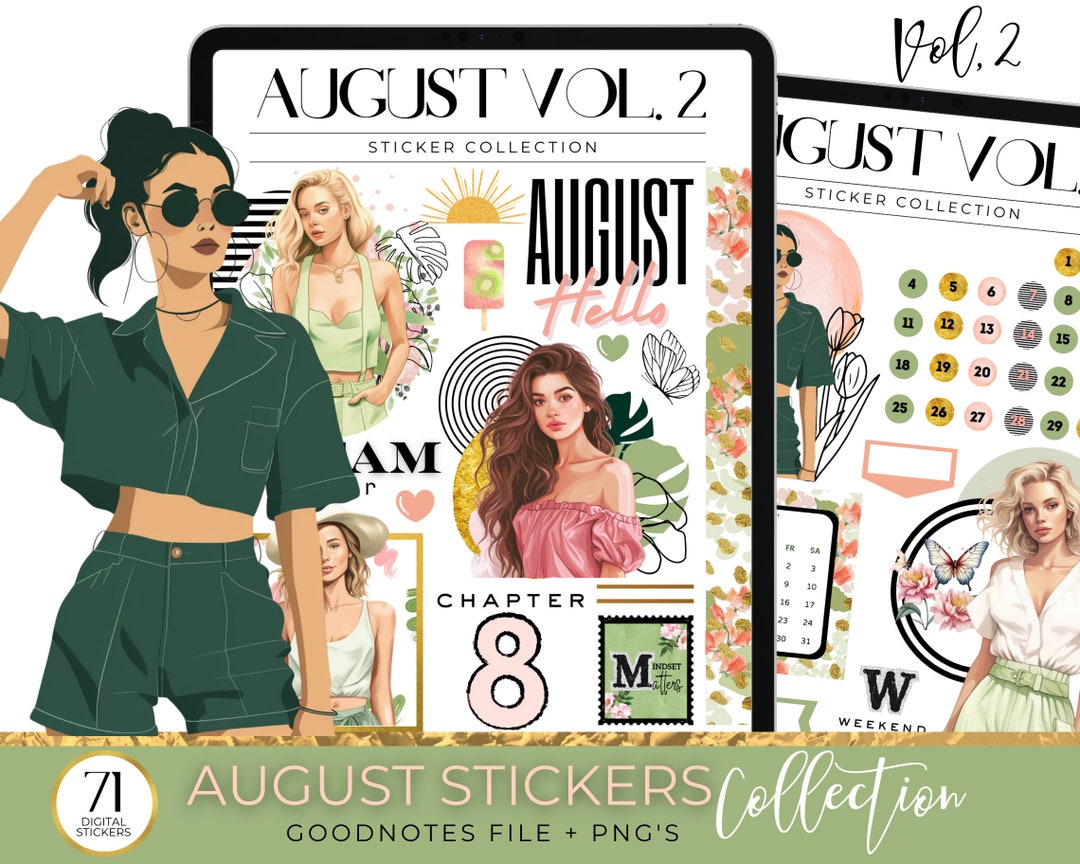 2024 August Digital Stickers for Goodnotes, Goodnotes Monthly August ...