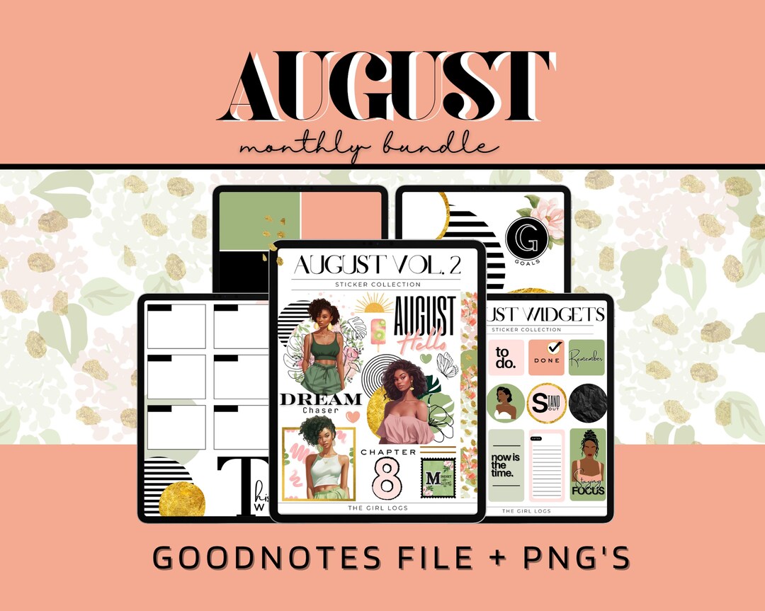 August 2024 Digital Bundle, Goodnotes Pre-cropped Stickers, August ...