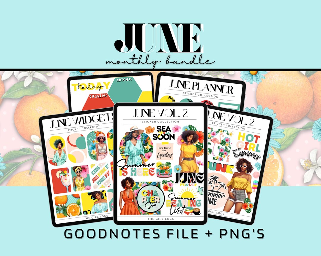 June 2024 Digital Bundle Stickers, Goodnotes Pre-cropped Stickers, June ...