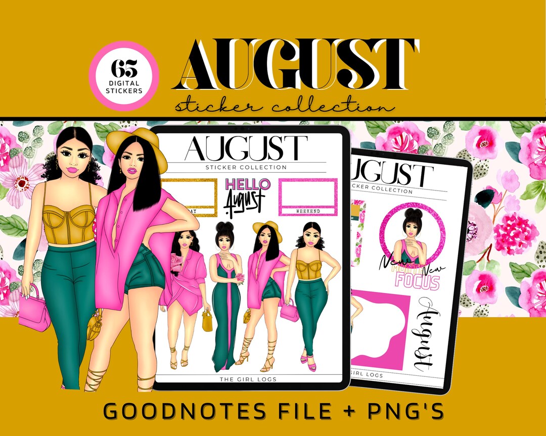 2023 August Digital Stickers for Goodnotes, August Goodnotes Monthly ...