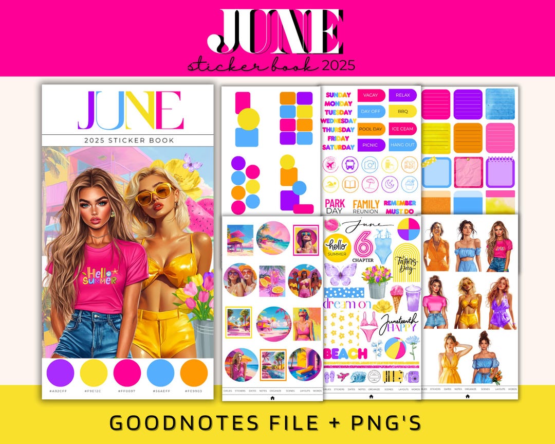 2025 June Digital Sticker Book for Goodnotes, June Monthly Stickers ...